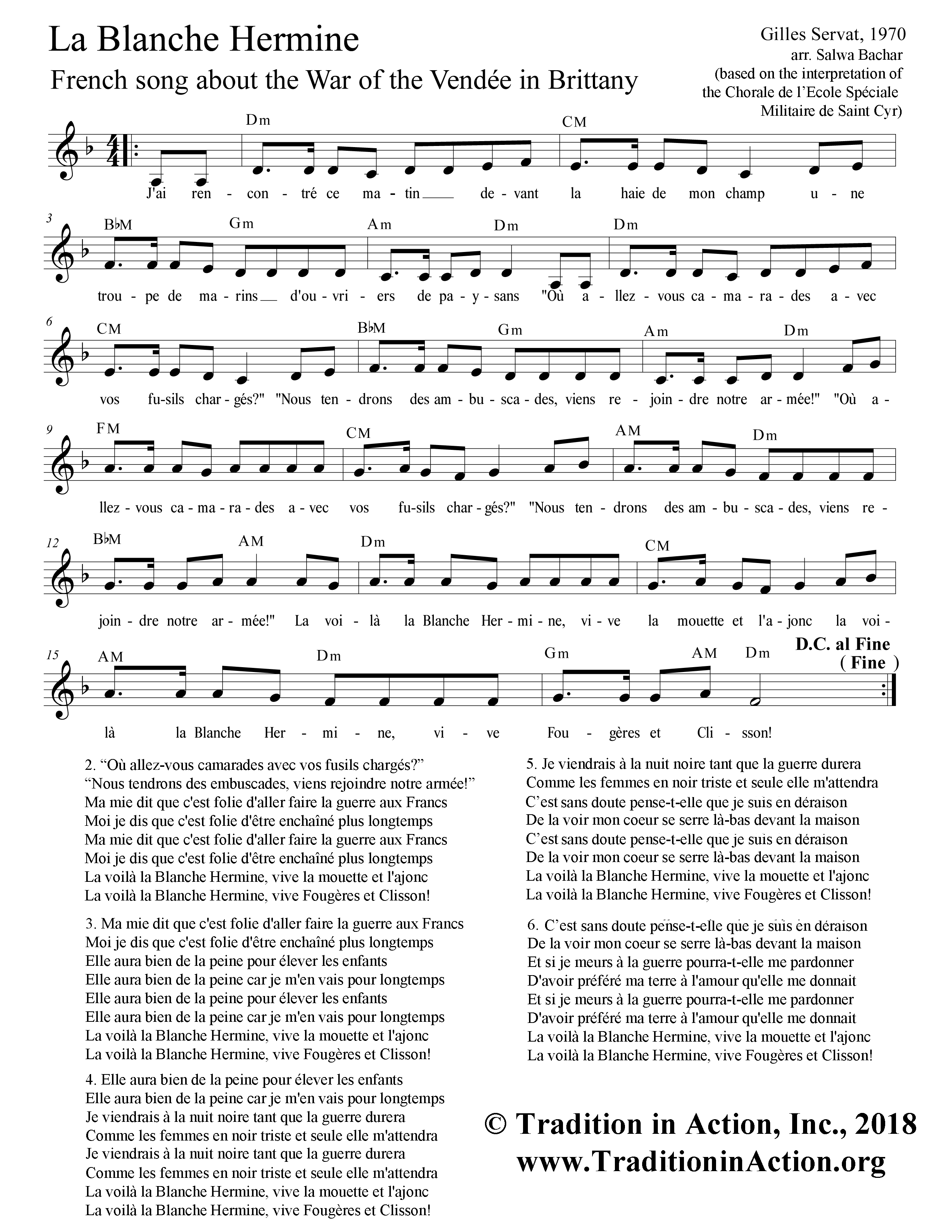 La Blanche Hermine, a French song about the Vendée in Brittany